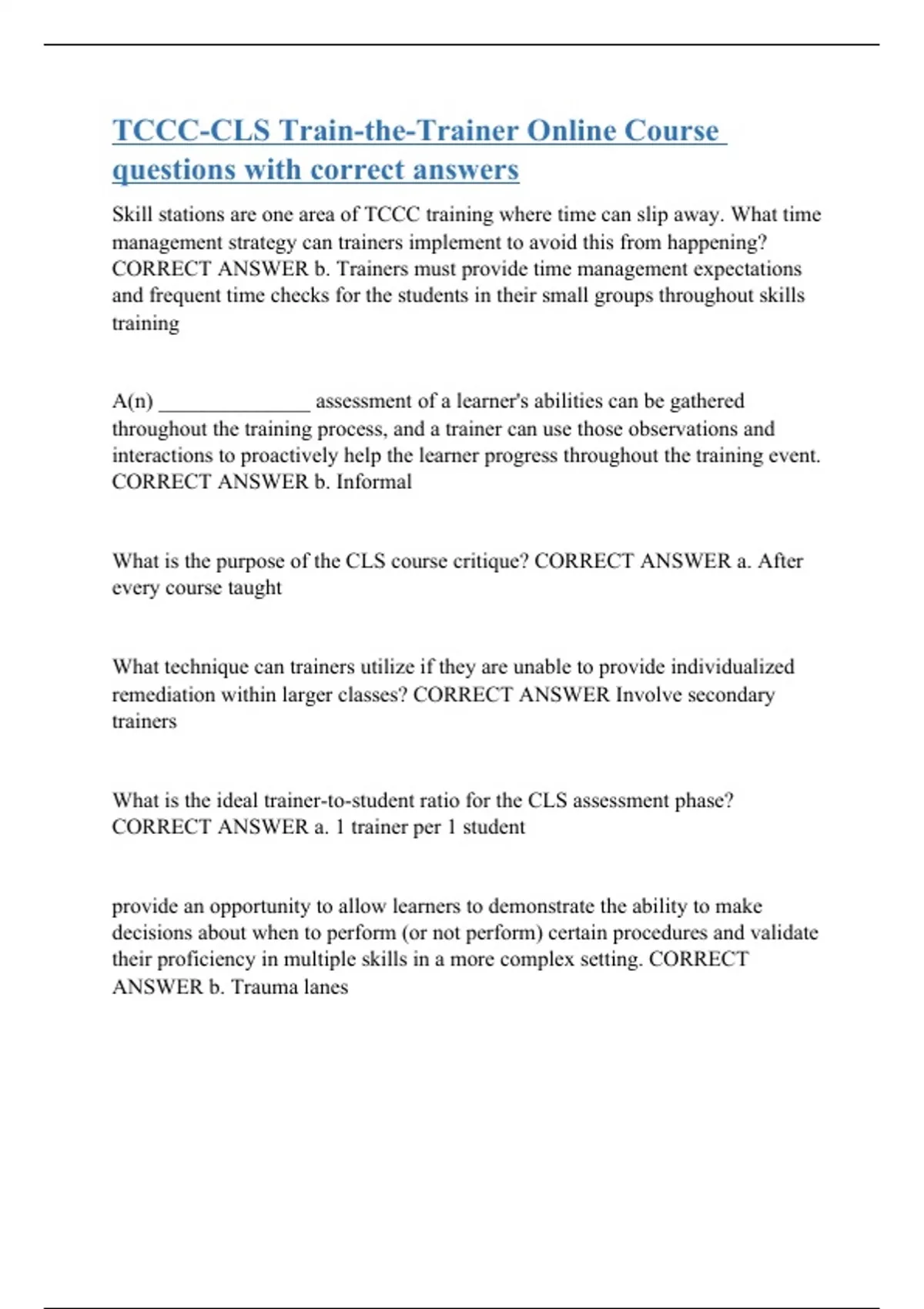 Tactical Combat Casualty Care (TCCC) Tests Bundle Set - Stuvia US