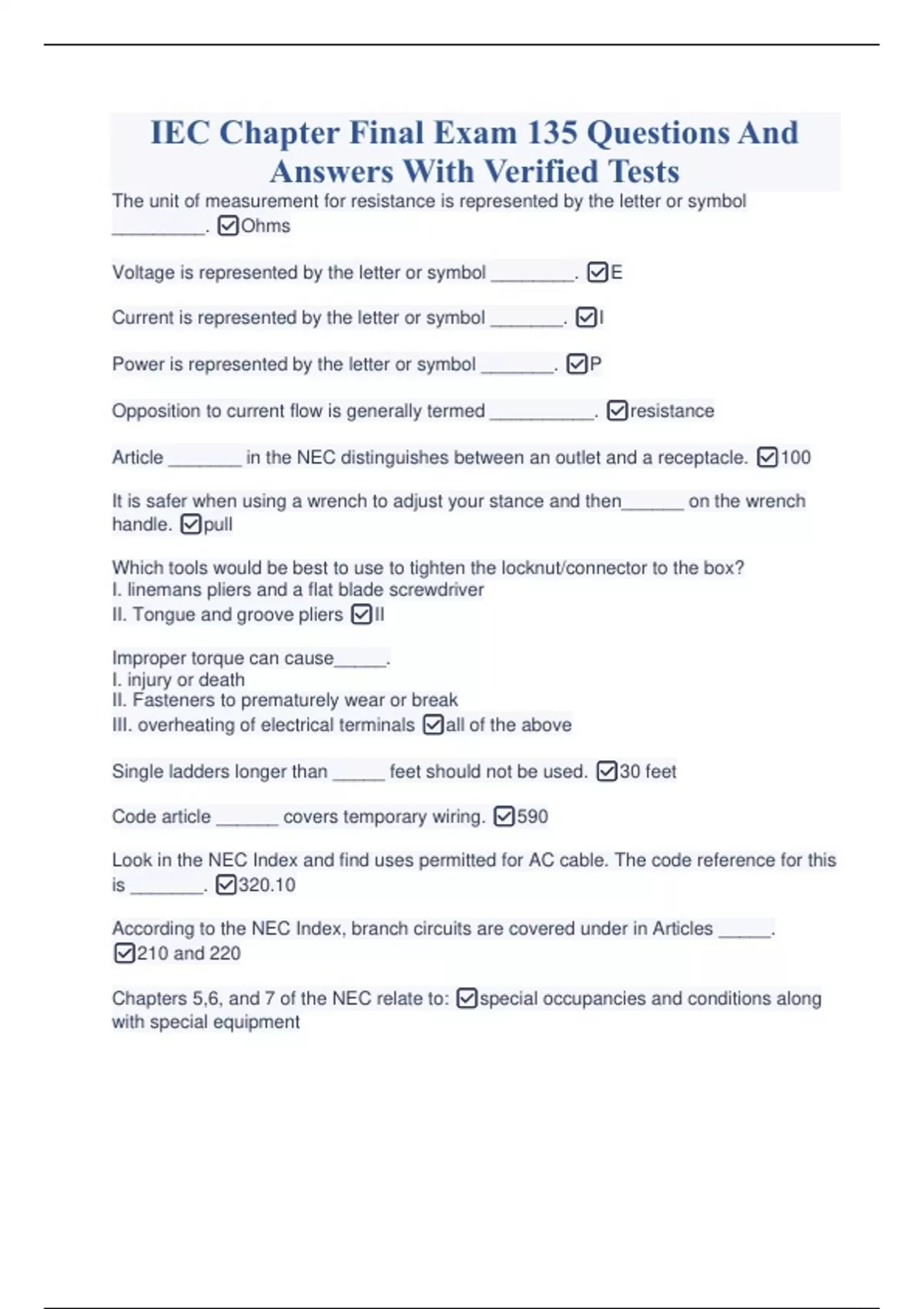 IEC Chapter Final Exam 135 Questions And Answers With Verified Tests ...