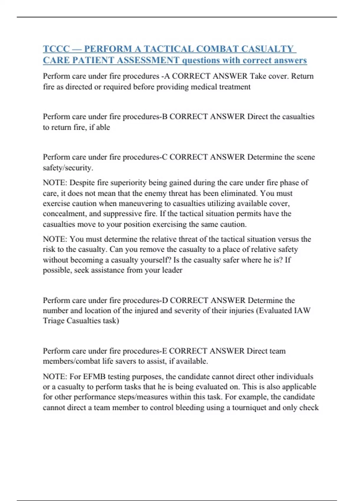 TCCC — PERFORM A TACTICAL COMBAT CASUALTY CARE PATIENT ASSESSMENT ...