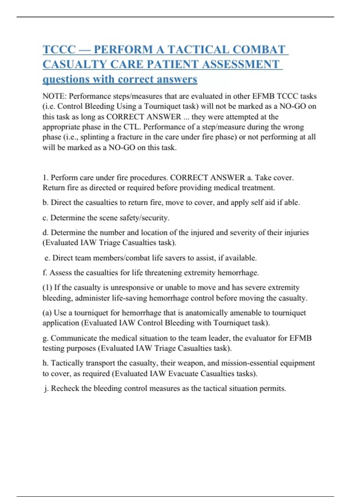 TCCC — PERFORM A TACTICAL COMBAT CASUALTY CARE PATIENT ASSESSMENT ...