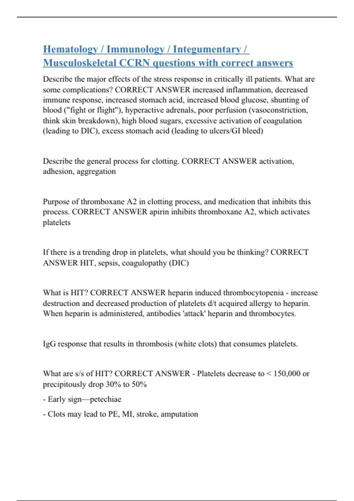Hematology / Immunology / Integumentary / Musculoskeletal CCRN ...
