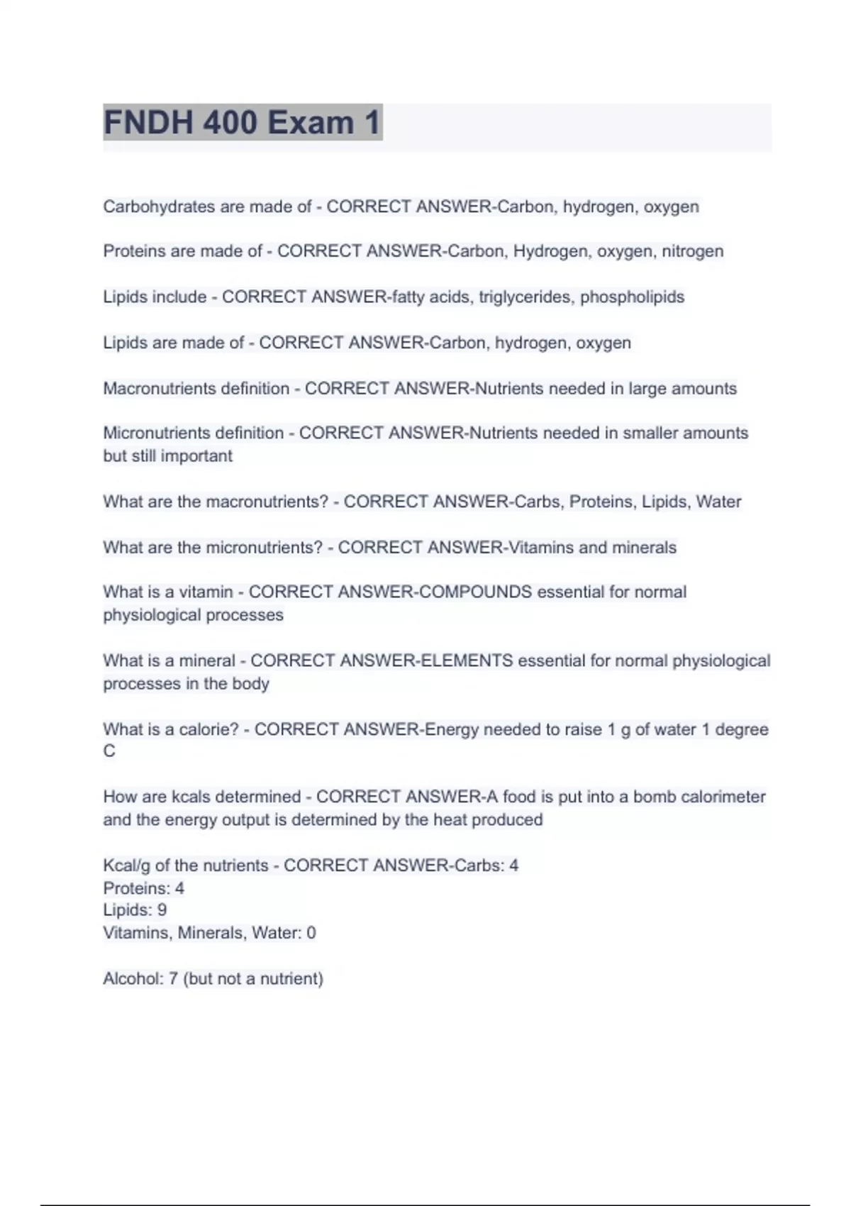 FNDH 400 Exam 1 Questions and Answers 2023 – 2024 (Verified Answers ...