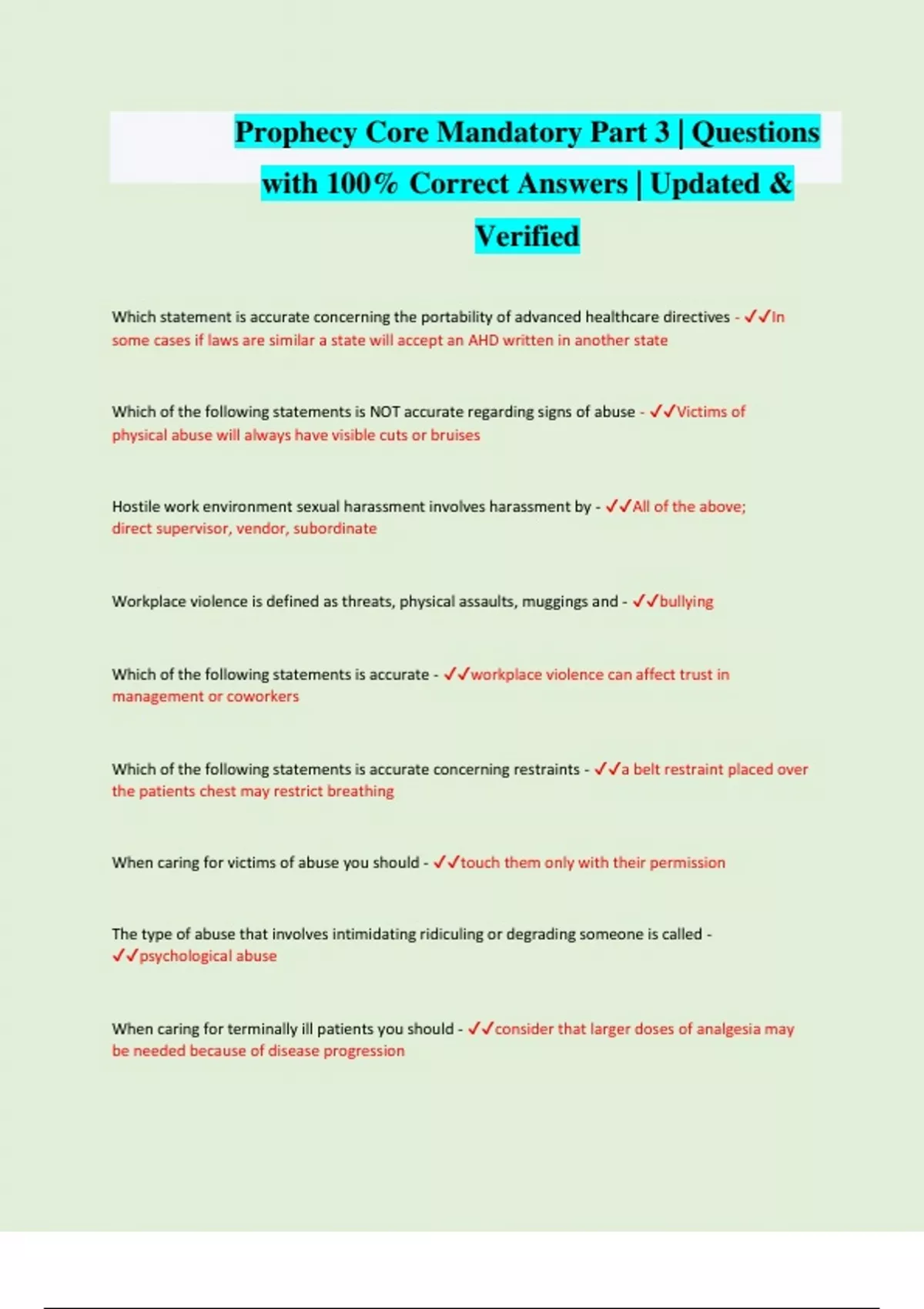 Prophecy Core mandatory III / Manual for Joint Commission and OSHA Core ...