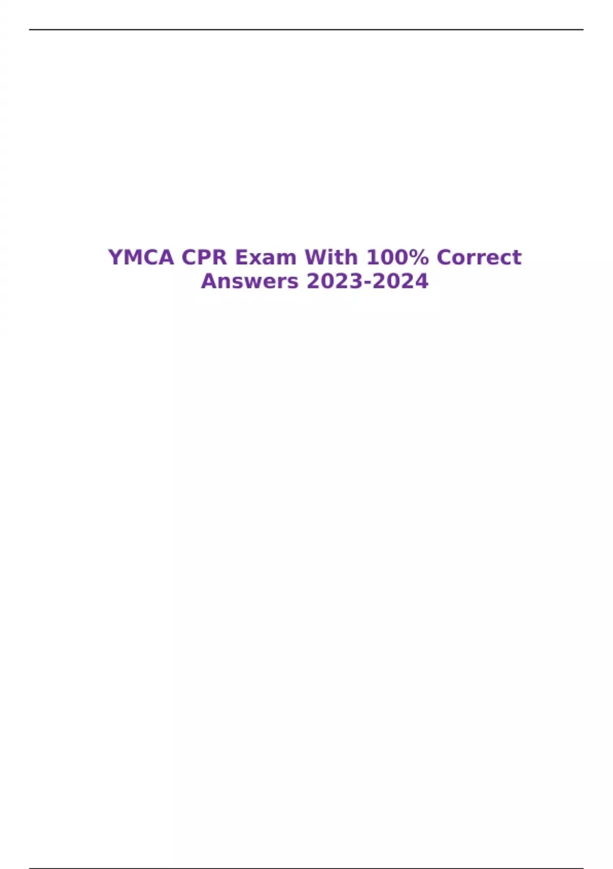 YMCA CPR Exams {Bundle Compilation} - Stuvia US