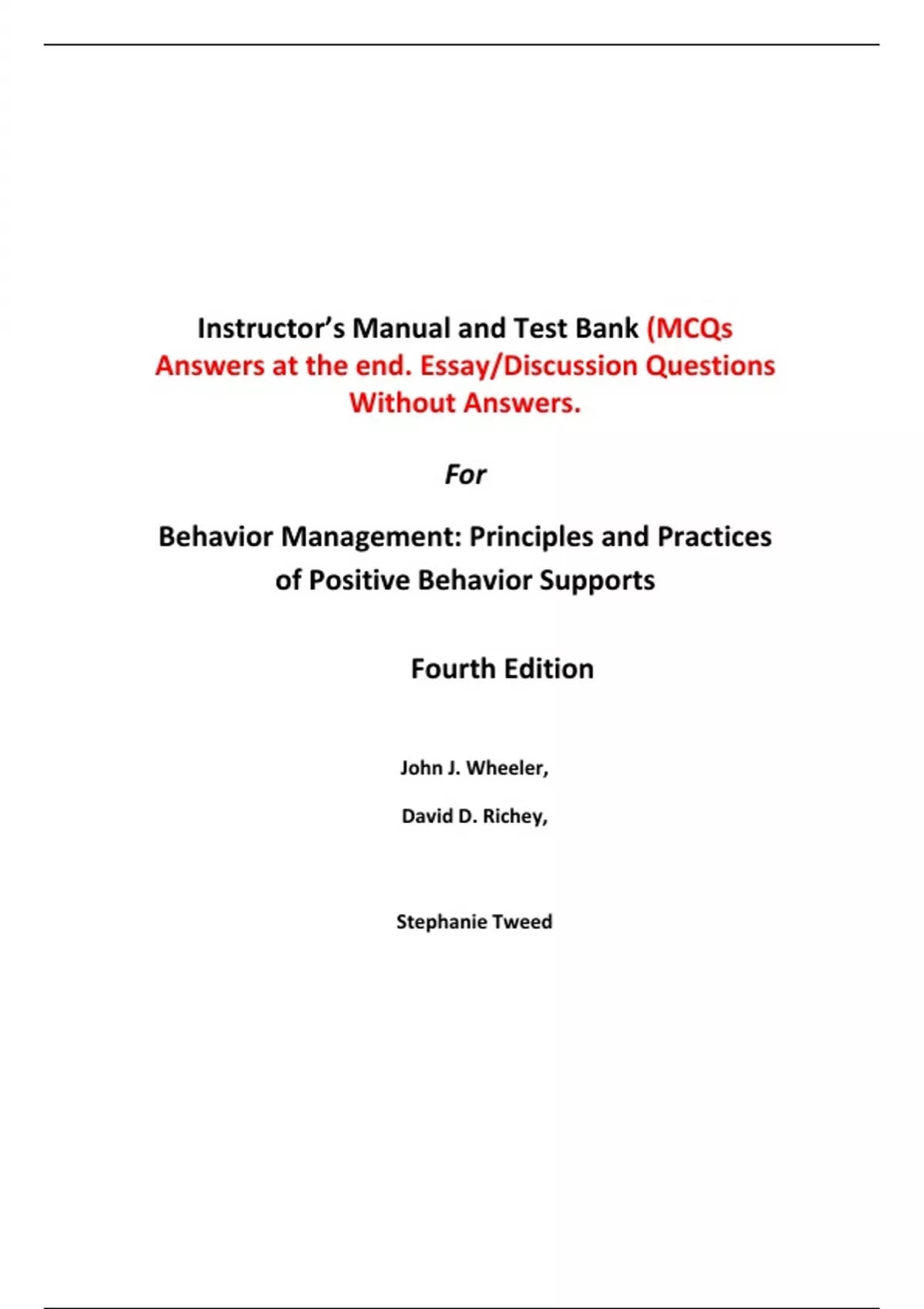 Instructor Manual with Test Bank For Behavior Management Principles and ...