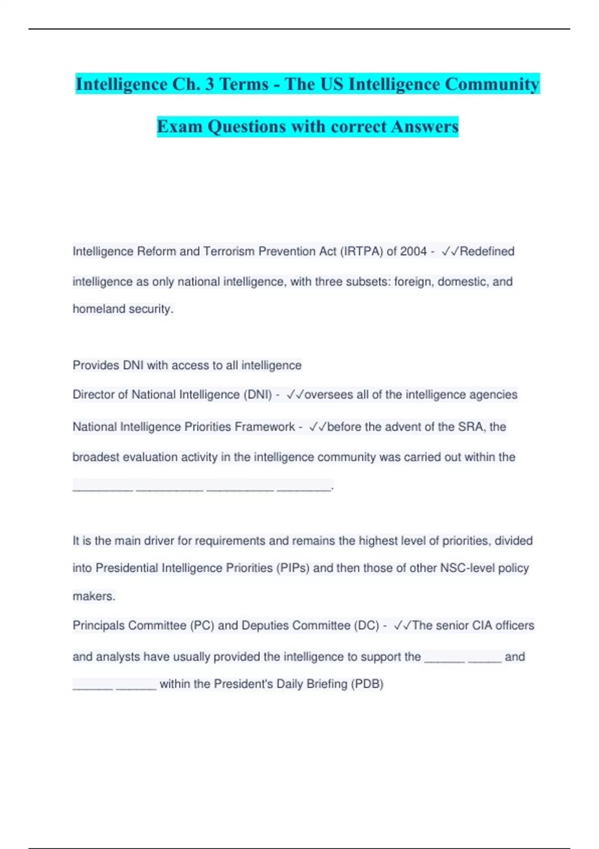 Intelligence Ch. 3 Terms - The US Intelligence Community Exam Questions ...