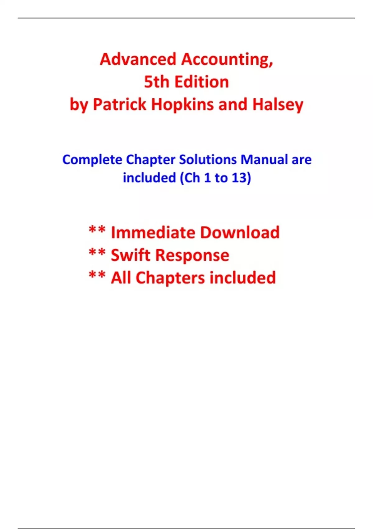 Solutions For Advanced Accounting, 5th Edition Hopkins (All Chapters ...