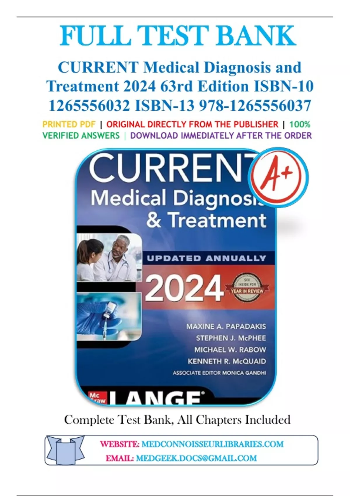 Test Bank For Current Medical Diagnosis And Treatment 2024 63rd Edition ...