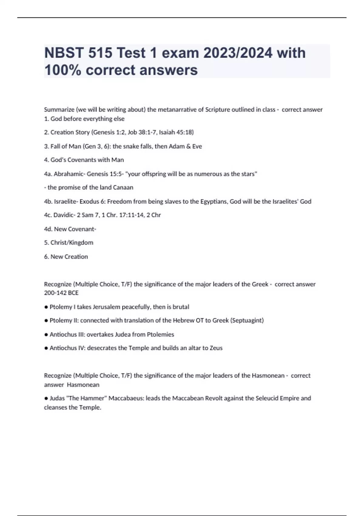 NBST 515 Test 1 exam 2023/2024 with 100% correct answers - Stuvia US