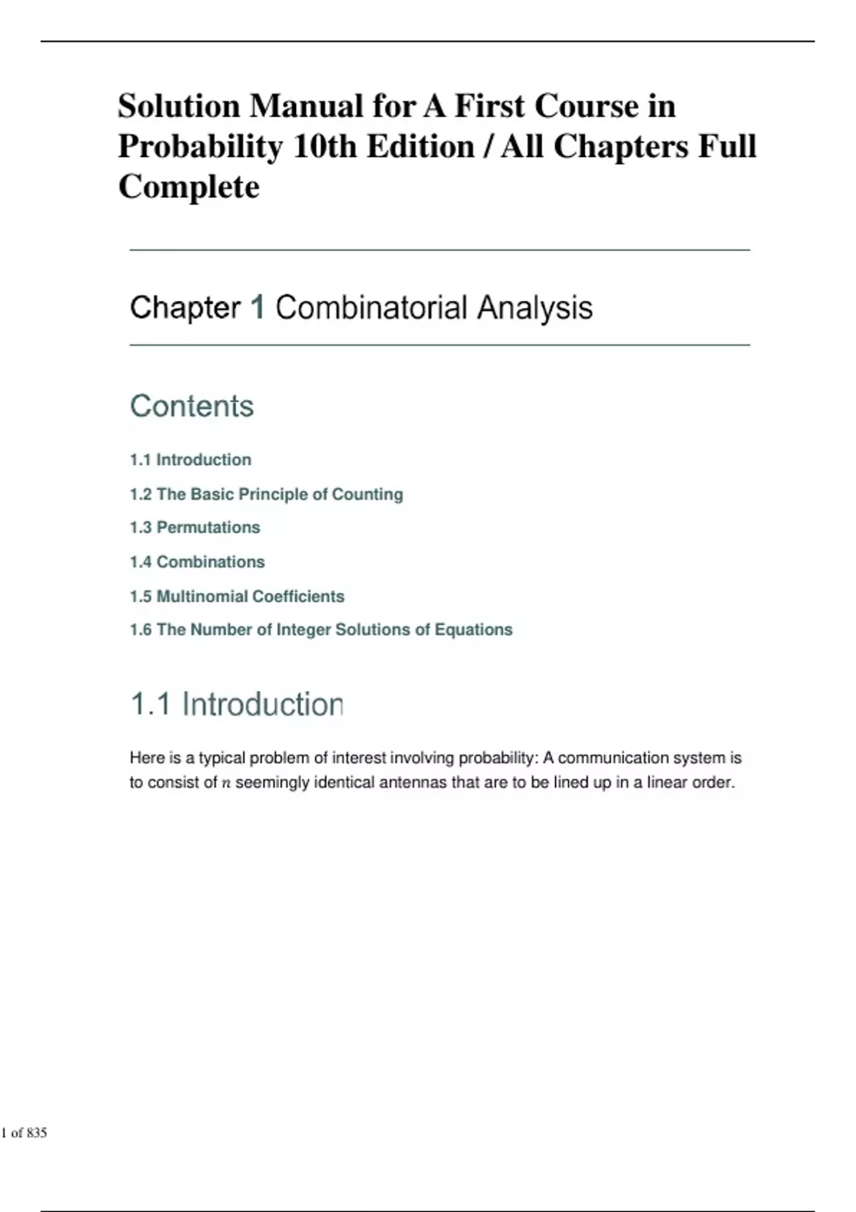 Solution Manual for A First Course in Probability 10th Edition / All ...