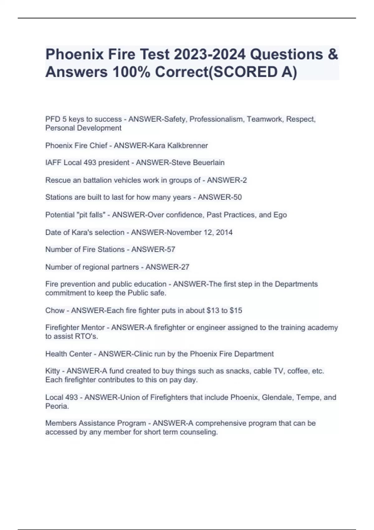 Phoenix Fire Test Questions & Answers 100% Correct(SCORED A) - Phoenix ...