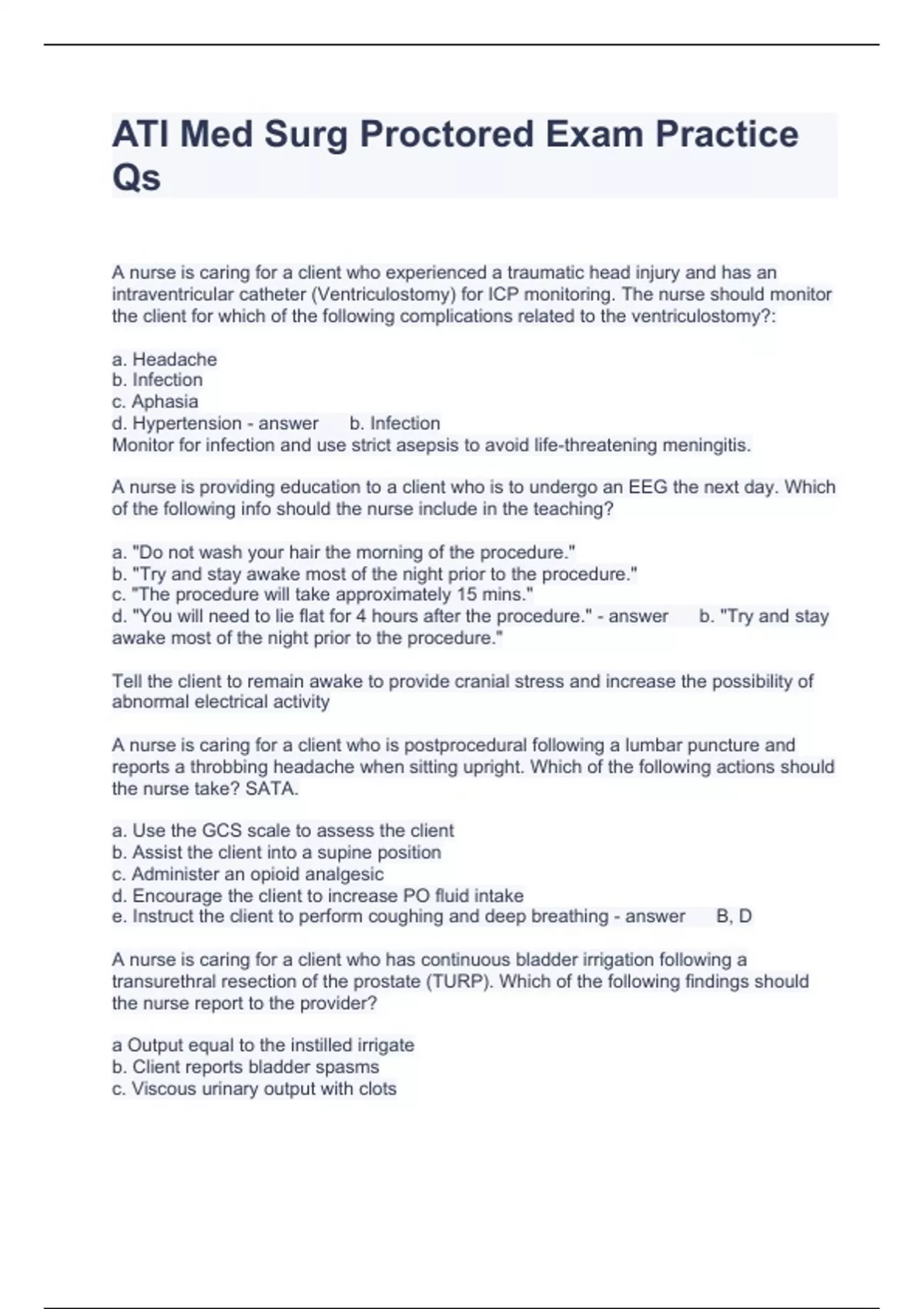 ATI Med Surg Proctored Exam Practice Qs Question with Accurate Answers ...