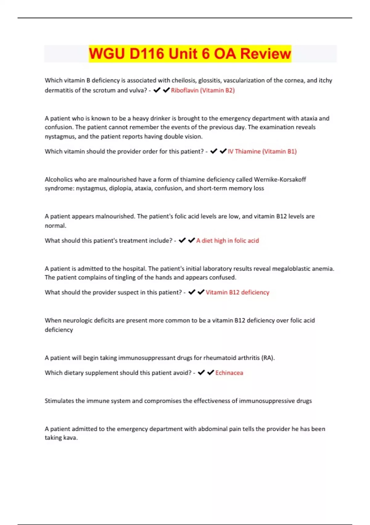 WGU D116 Unit 6 OA Review | Questions with 100% Correct Answers ...