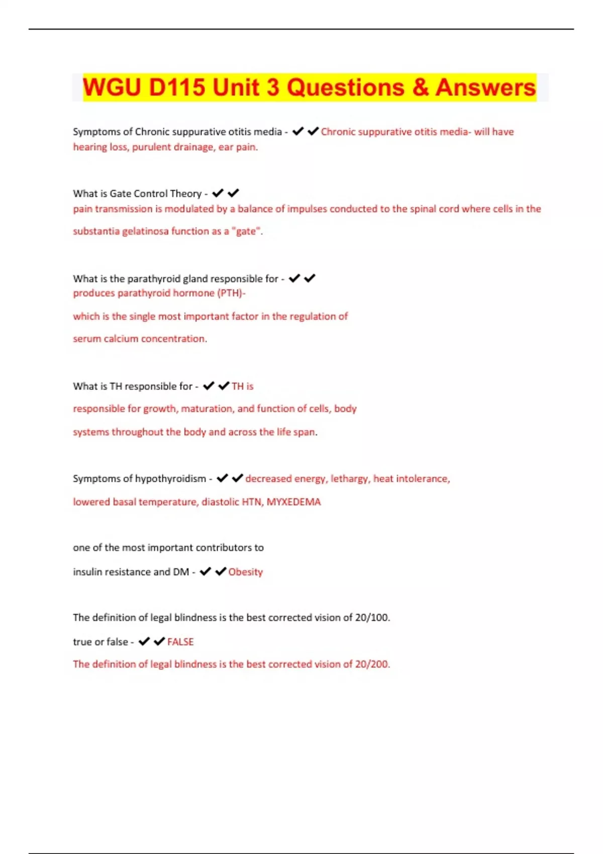 WGU D115 Unit 3| Questions with 100% Correct Answers | Latest Update ...