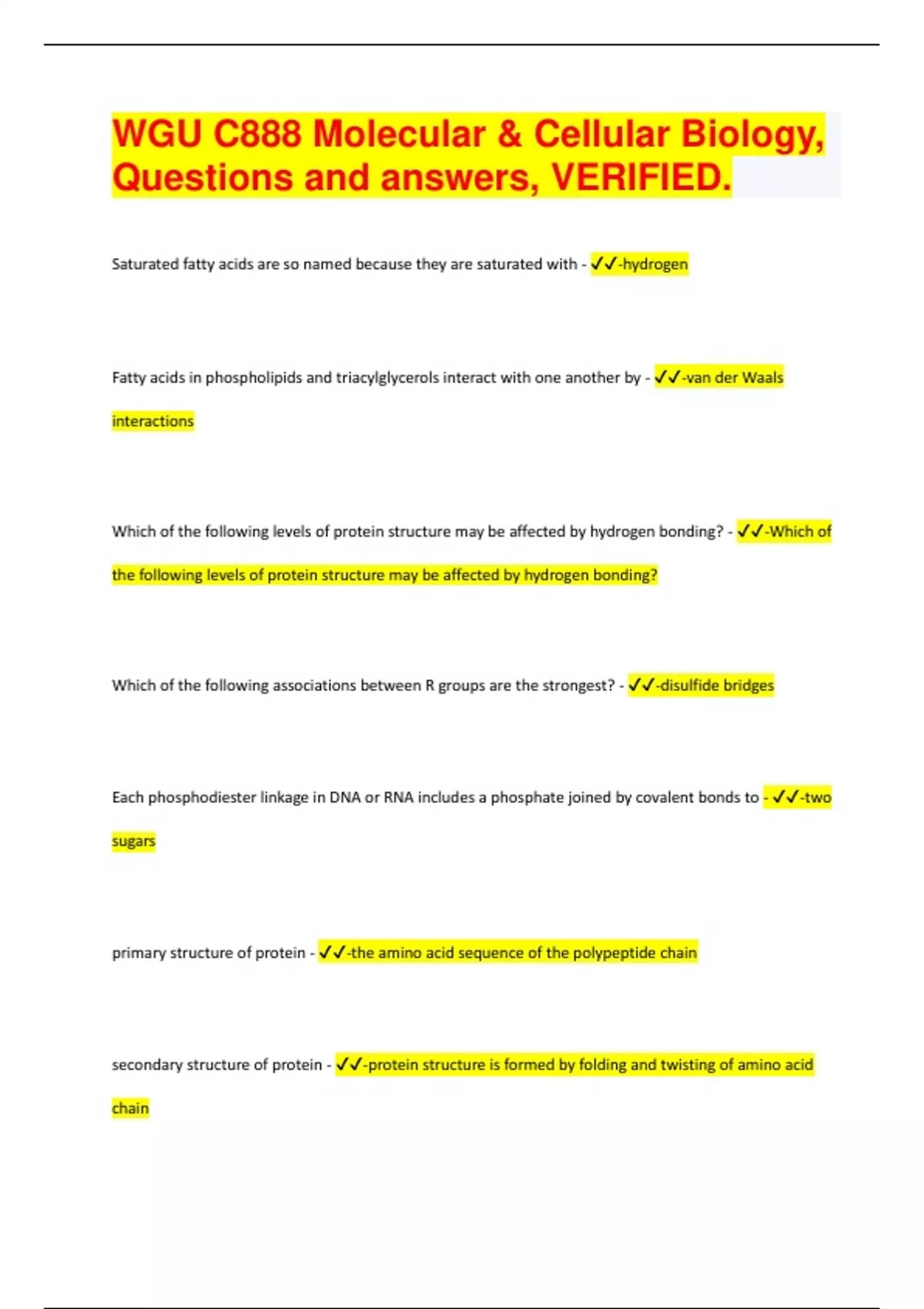 WGU C888 Molecular & Cellular Biology, Questions and answers, VERIFIED - WGU C888 - Stuvia US
