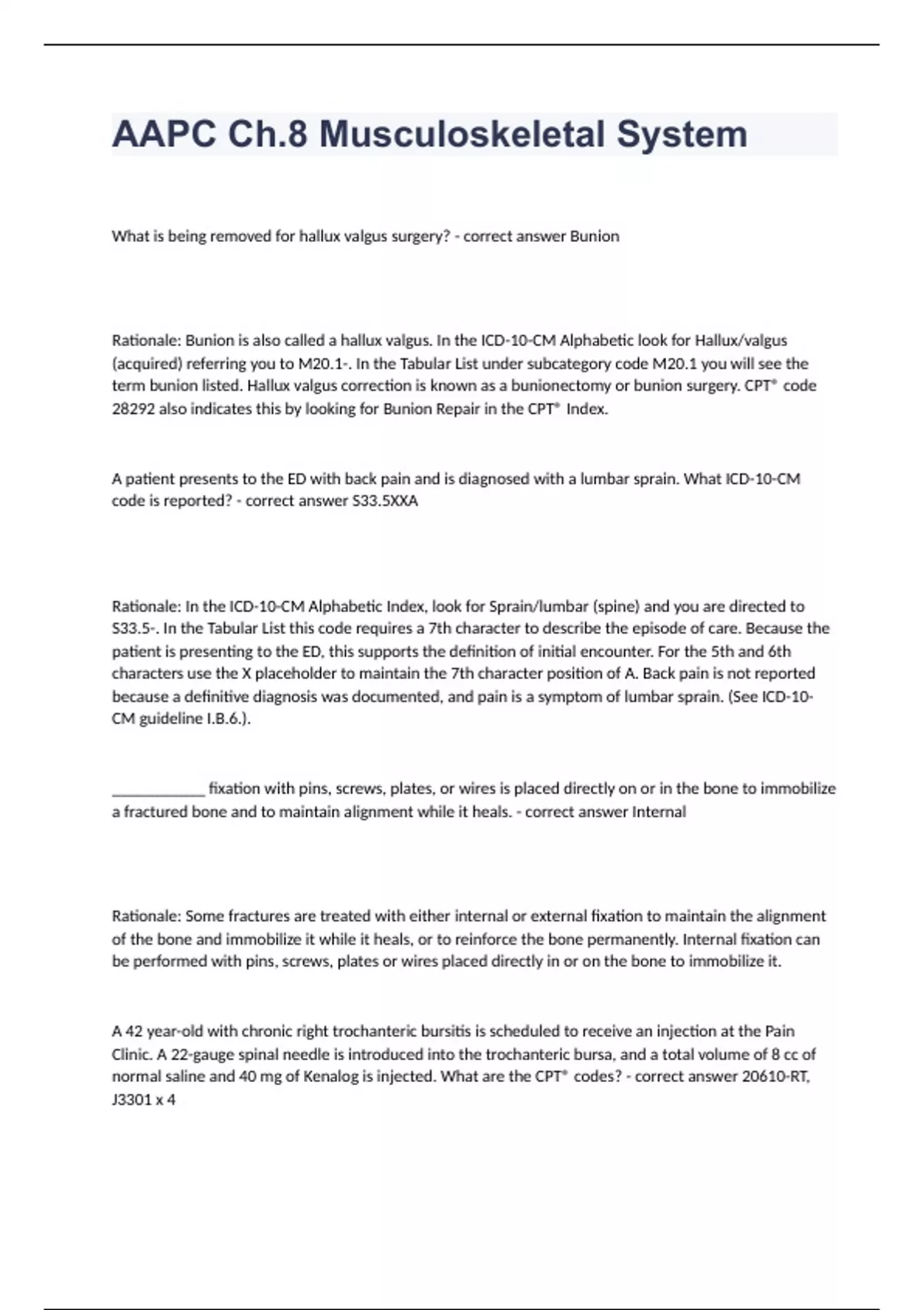 AAPC Ch.8 Musculoskeletal System questions with 100% correct answers ...