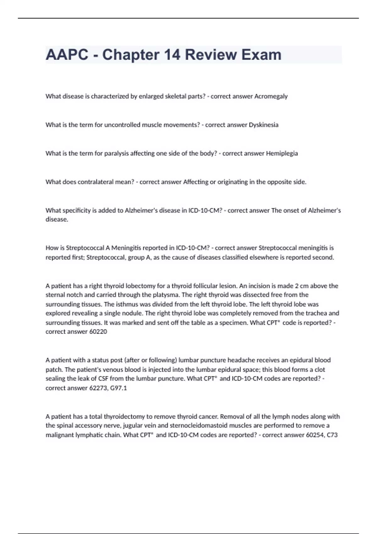 AAPC - Chapter 14 Review Exam 2023/2024 updated to pass - WELL AP ...