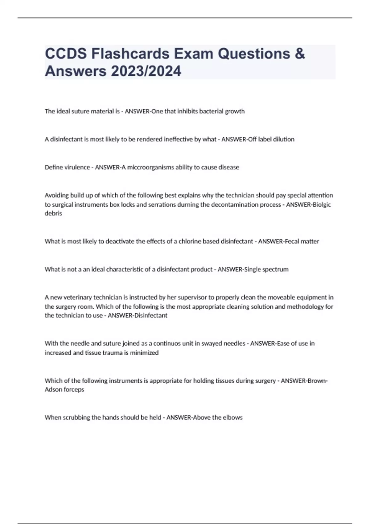 CCDS Flashcards Exam Questions & Answers 2023/2024 - CCDS Flashcards - Stuvia US