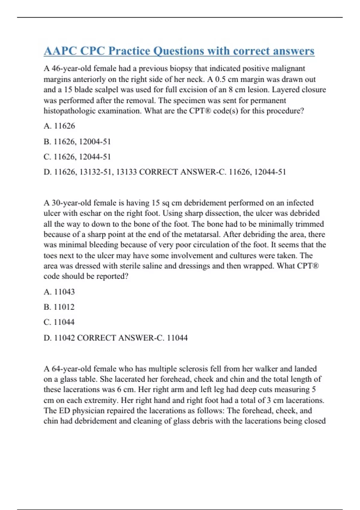 AAPC CPC Practice Questions with correct answers - AAPC CPC - Stuvia US