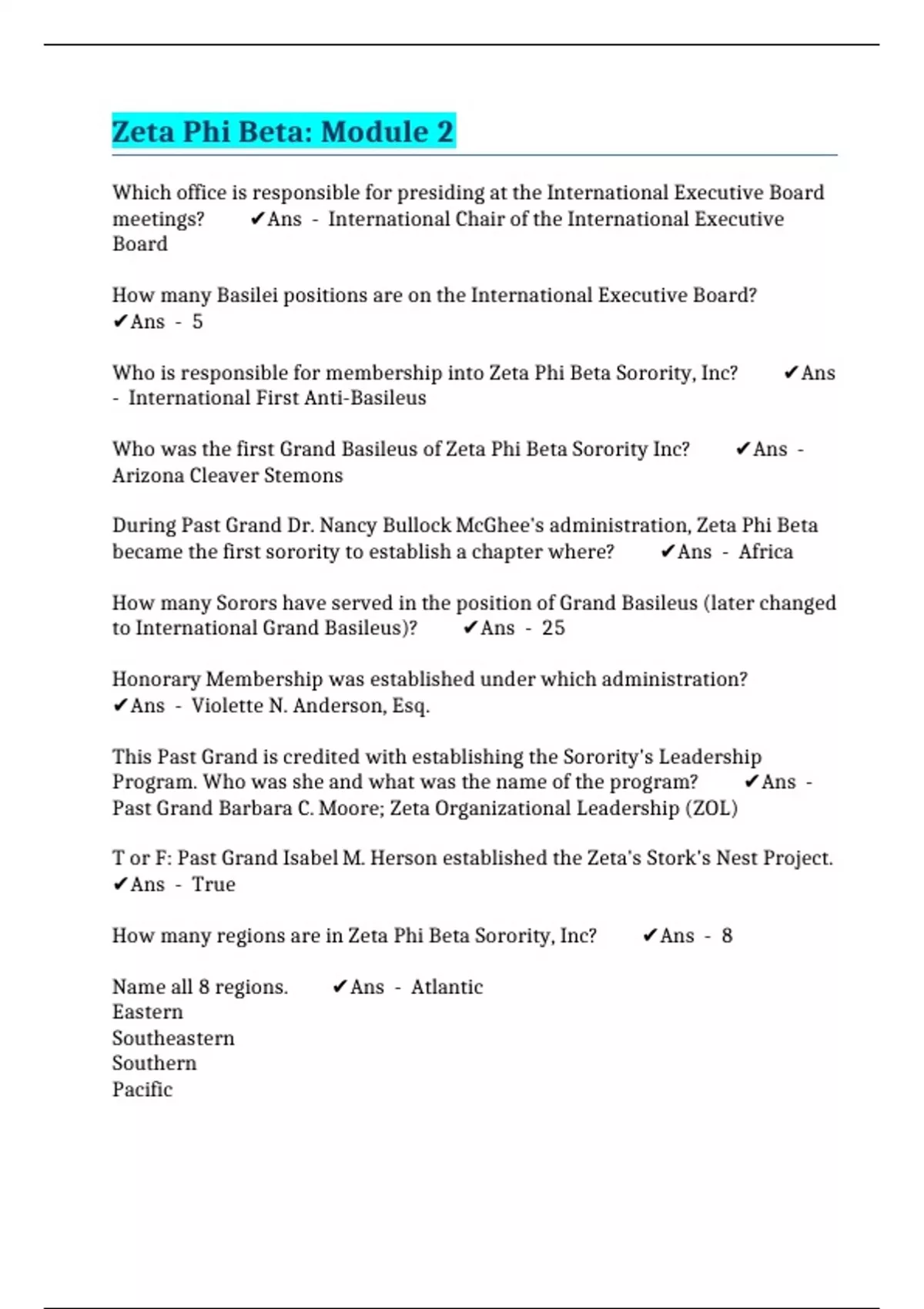 Zeta Phi Beta: Module 2 - Zeta Phi Beta - Stuvia US