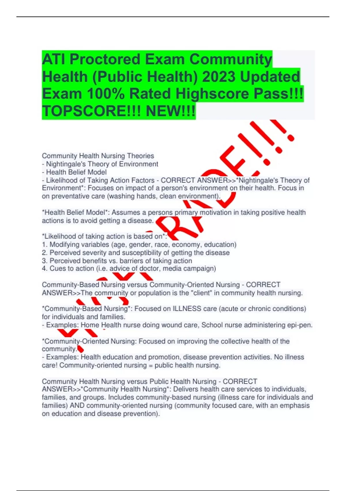 ATI Proctored Exam Community Health (Public Health) 2023 Updated Exam ...