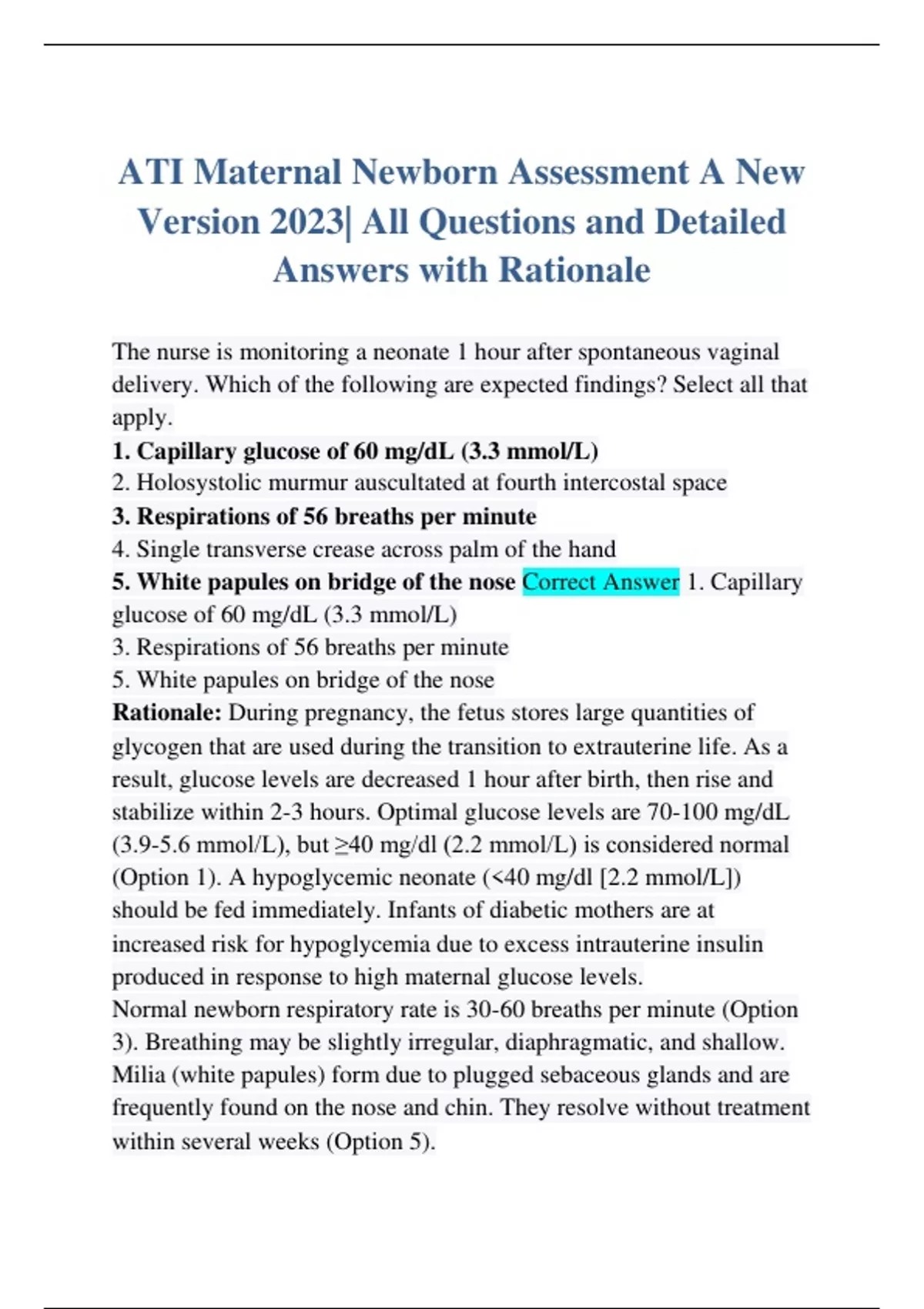 ATI Maternal Newborn Assessment A New Version 2023| All Questions and ...