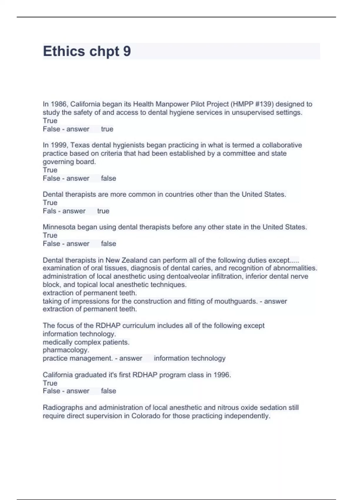 Ethics chpt 9 Questions and Answers 100% Accurate - Rdhap - Stuvia US