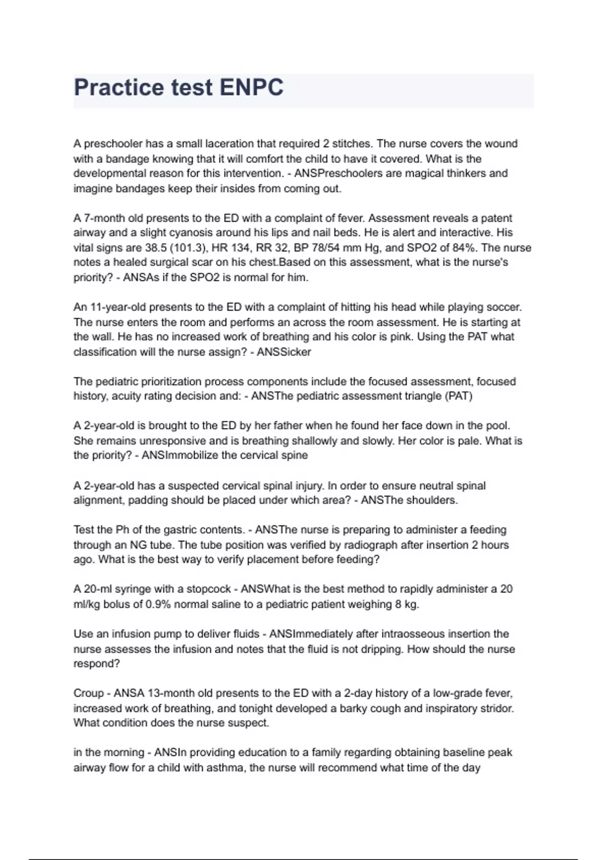 Practice test ENPC 2023/2024 graded A+ - ENPC - Stuvia US