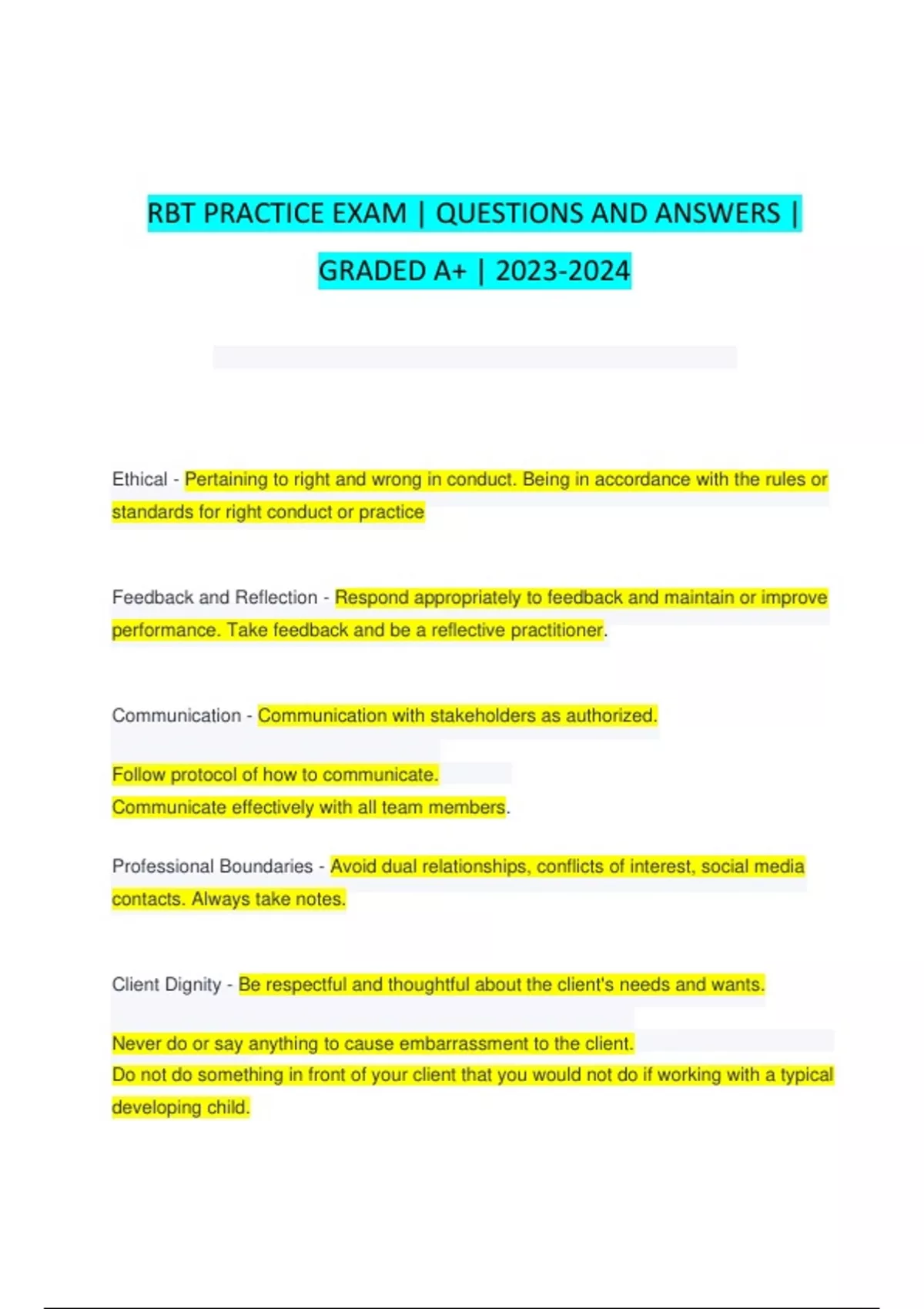 Rbt Practice Exam Questions And Answers Graded A Rbt Stuvia Us