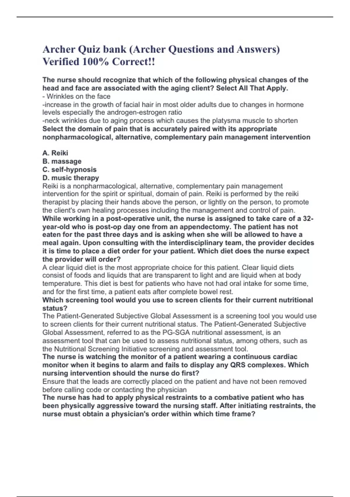 Archer Quiz bank (Archer Questions and Answers) Verified 100% Correct ...