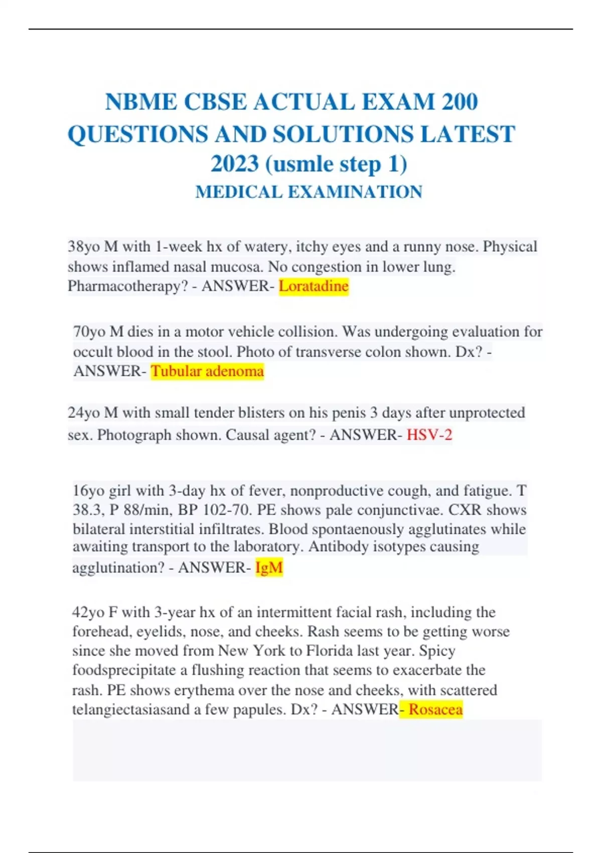 NBME CBSE ACTUAL EXAM 200 QUESTIONS AND SOLUTIONS LATEST 2023 (usmle ...