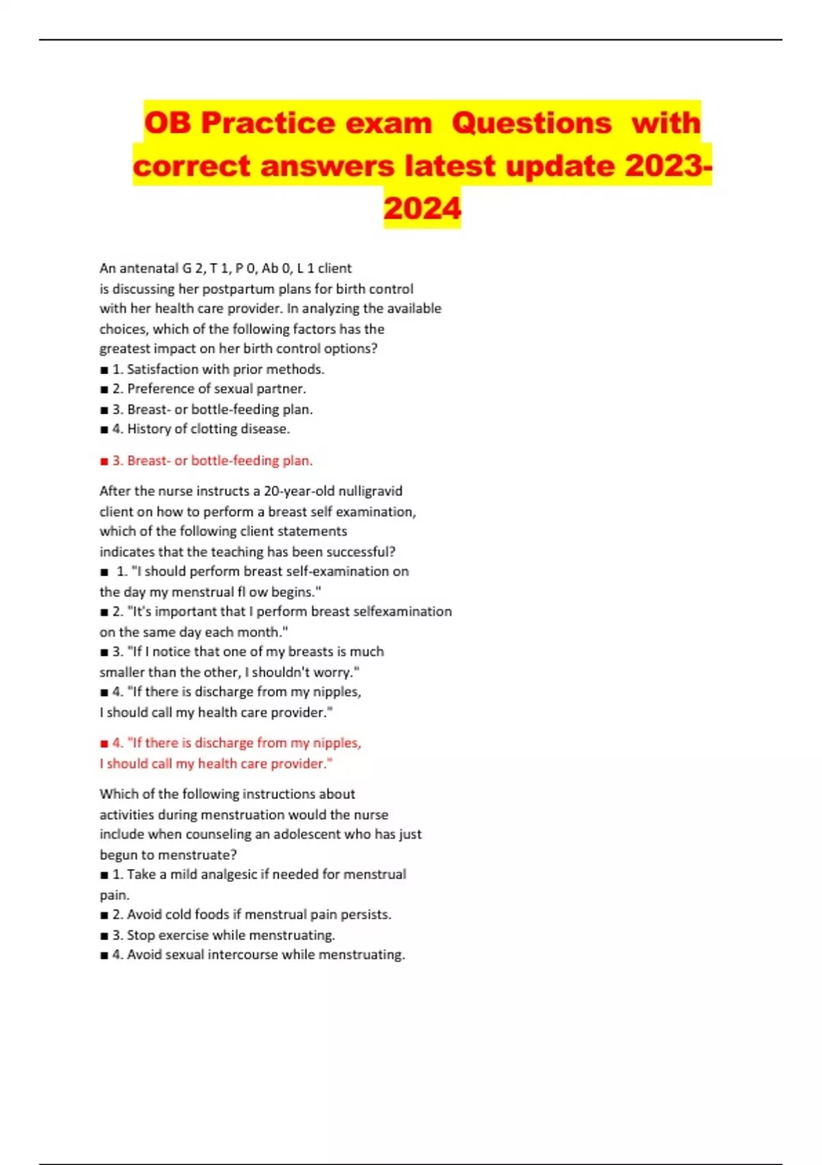 OB Practice exam Questions with correct answers latest update - OB ...