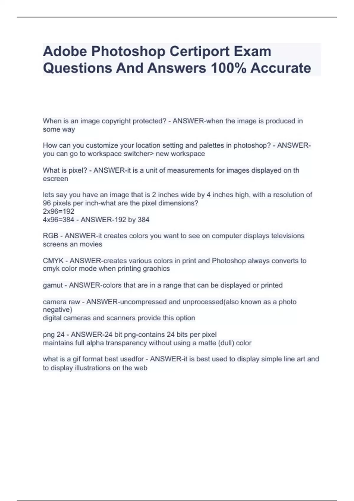 Adobe Photoshop Certiport Exam Questions And Answers 100% Accurate ...