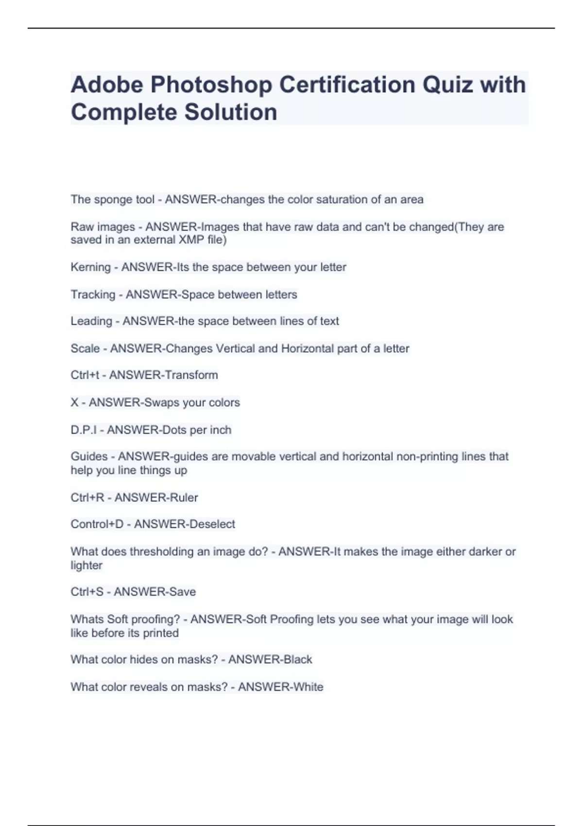 Adobe Photoshop Certification Quiz with Complete Solution - Adobe ...