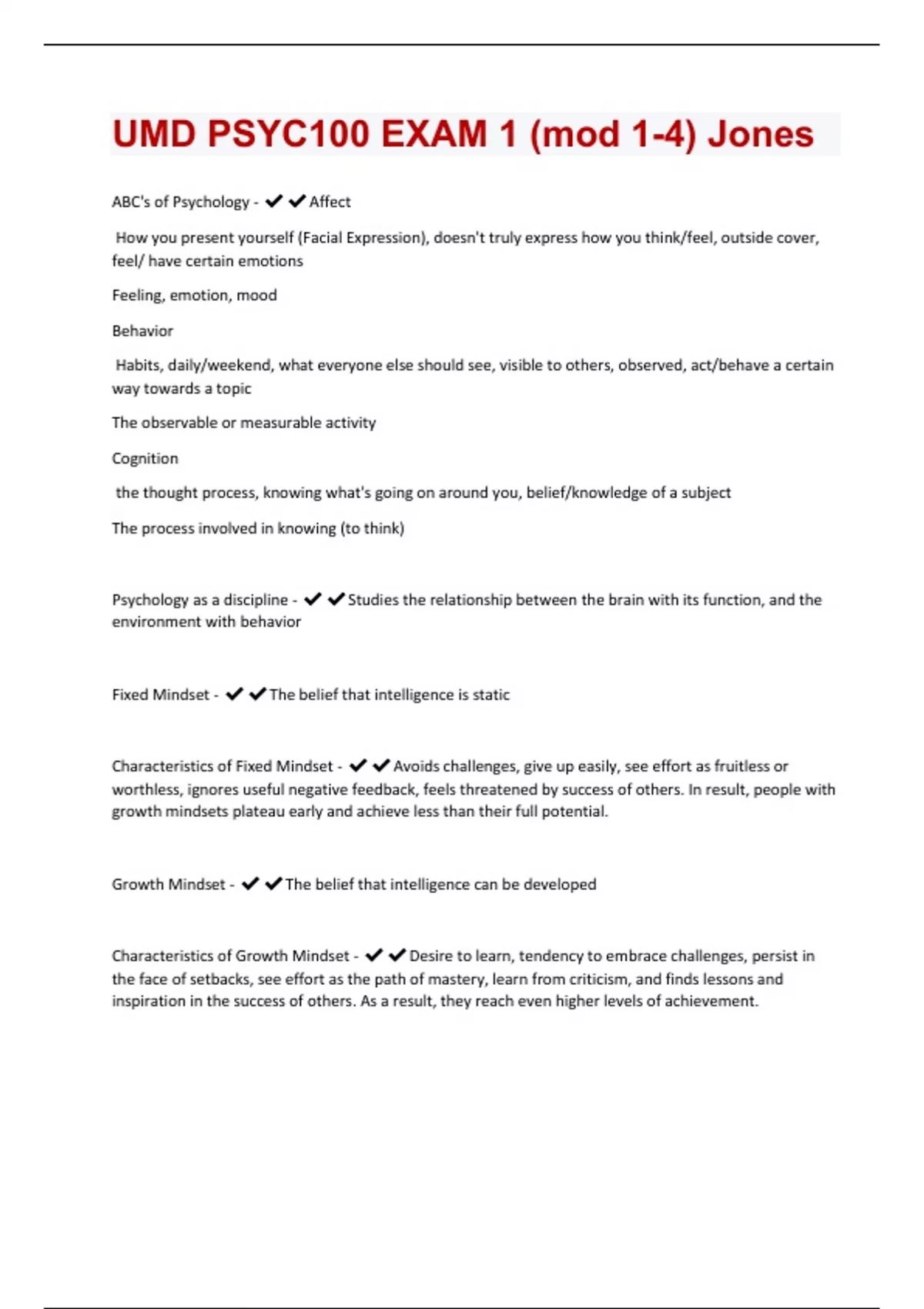 UMD PSYC100 EXAM 1 (mod 1-4) Jones Questions & Answers Solved 100% ...