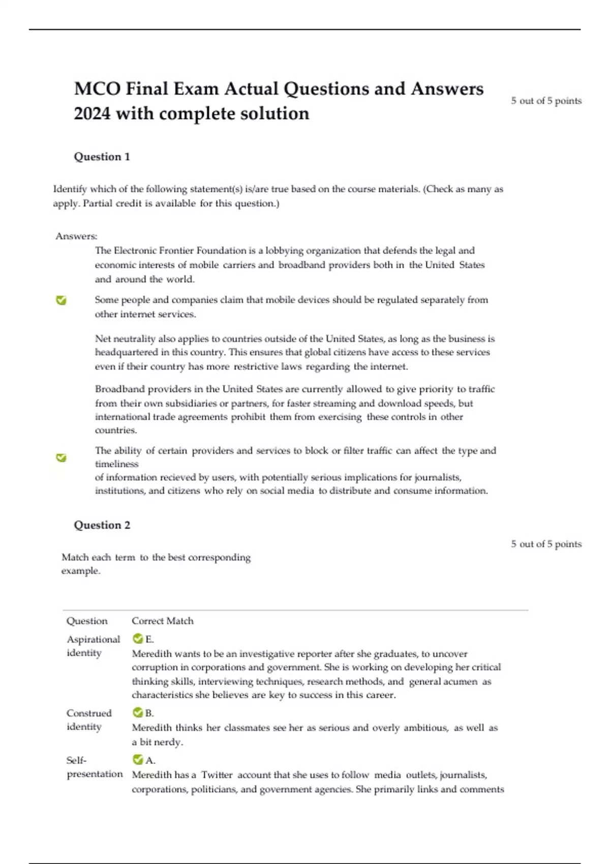 MCO Final Exam Actual Questions and Answers 2024 with complete solution ...