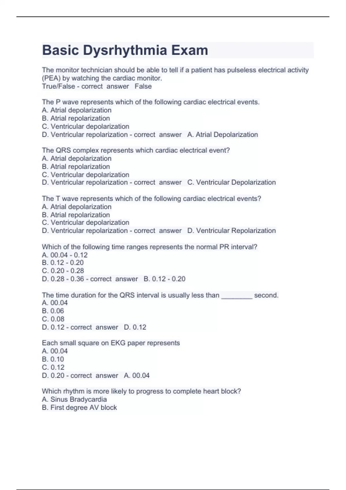 Basic Dysrhythmia Exam Question and answers correctly solved 2023/2024 ...