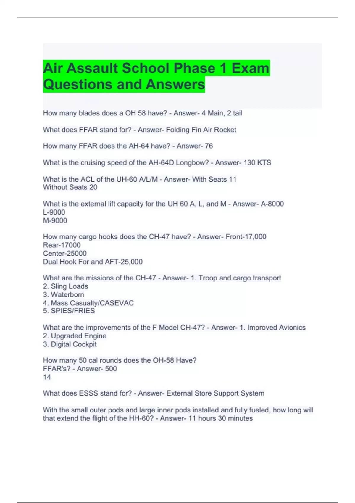 Air Assault School Phase 1 Exam Questions and Answers - Air Assault ...