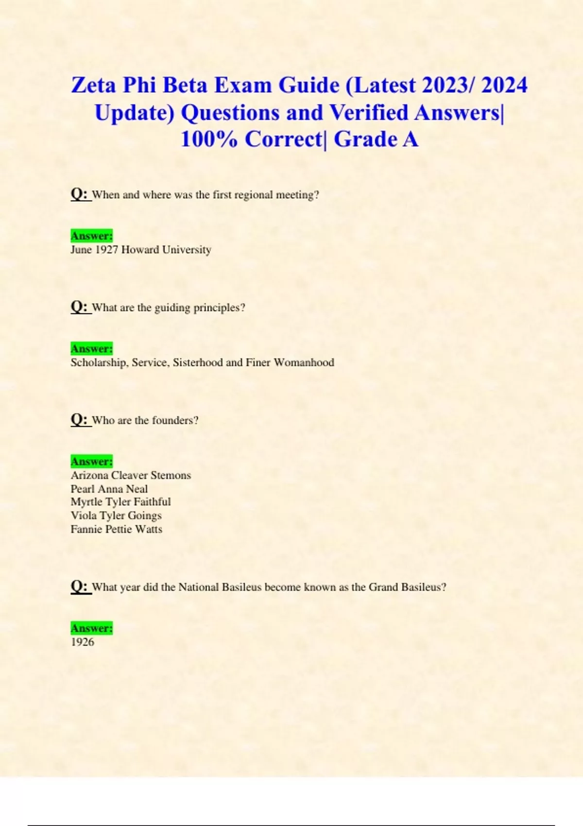 Zeta Phi Beta Exam Guide (Latest 2023/ 2024 Update) Questions and ...