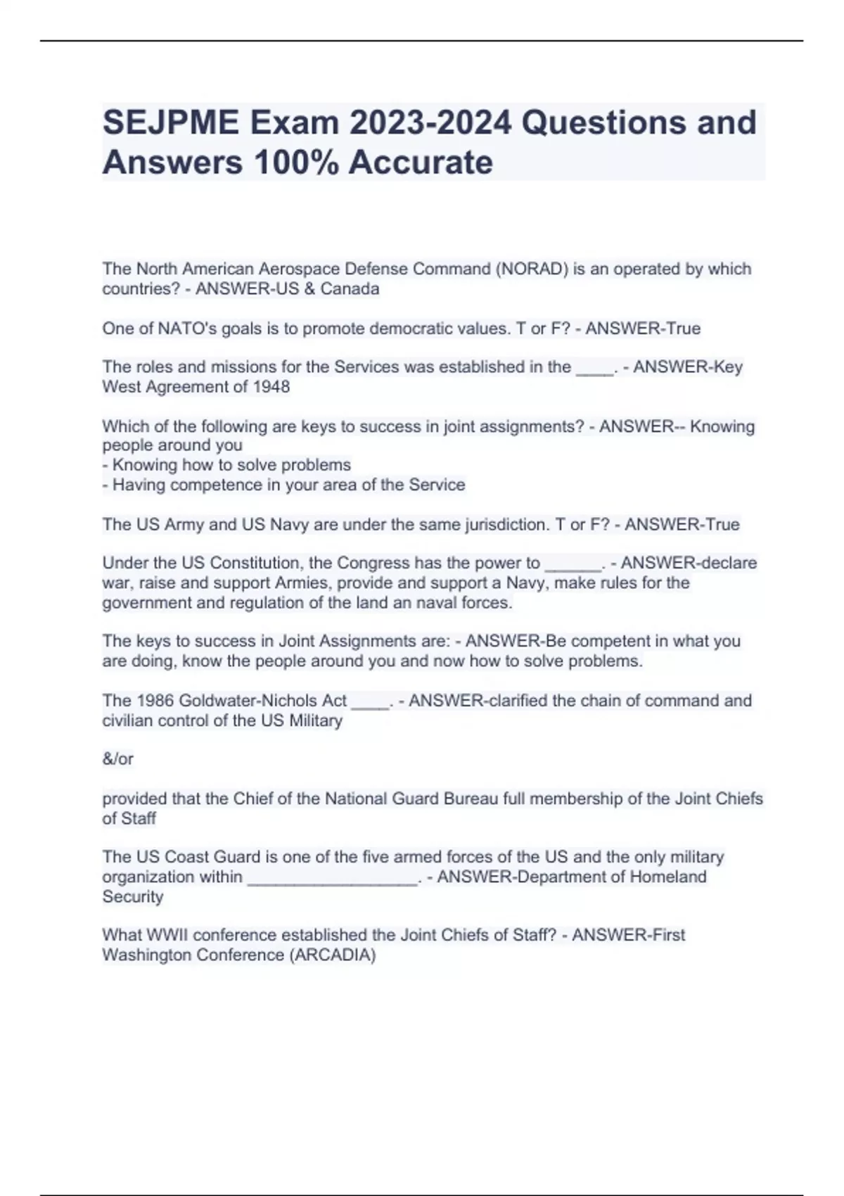 SEJPME Exam Questions and Answers 100% Accurate - Sejpme - Stuvia US