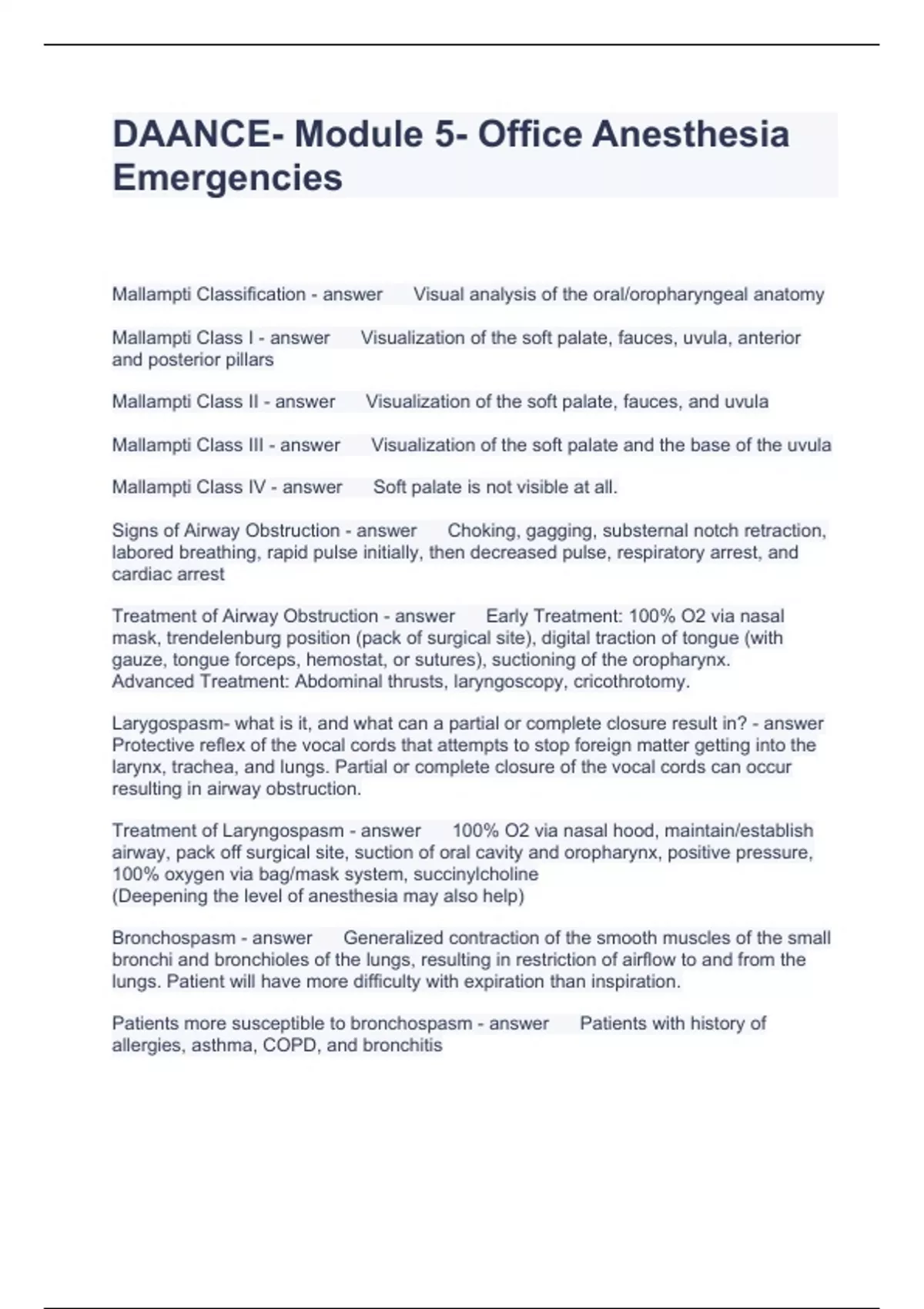DAANCE- Module 5- Office Anesthesia Emergencies Actual Questions with Solutions 2023 - DAANCE ...
