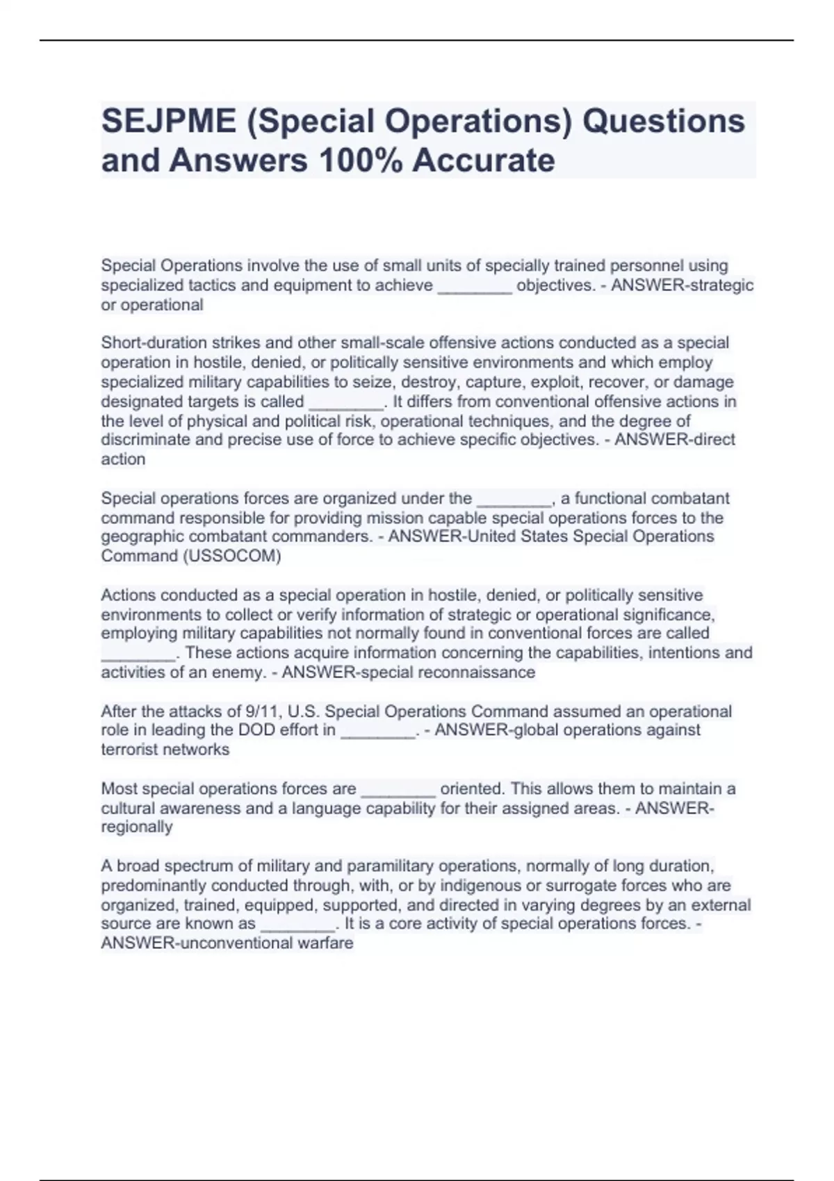 SEJPME (Special Operations) Questions and Answers 100% Accurate ...