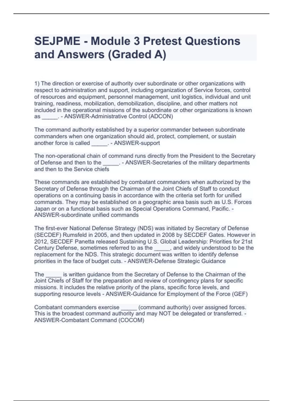 SEJPME - Module 3 Pretest Questions and Answers (Graded A) - Sejpme ...