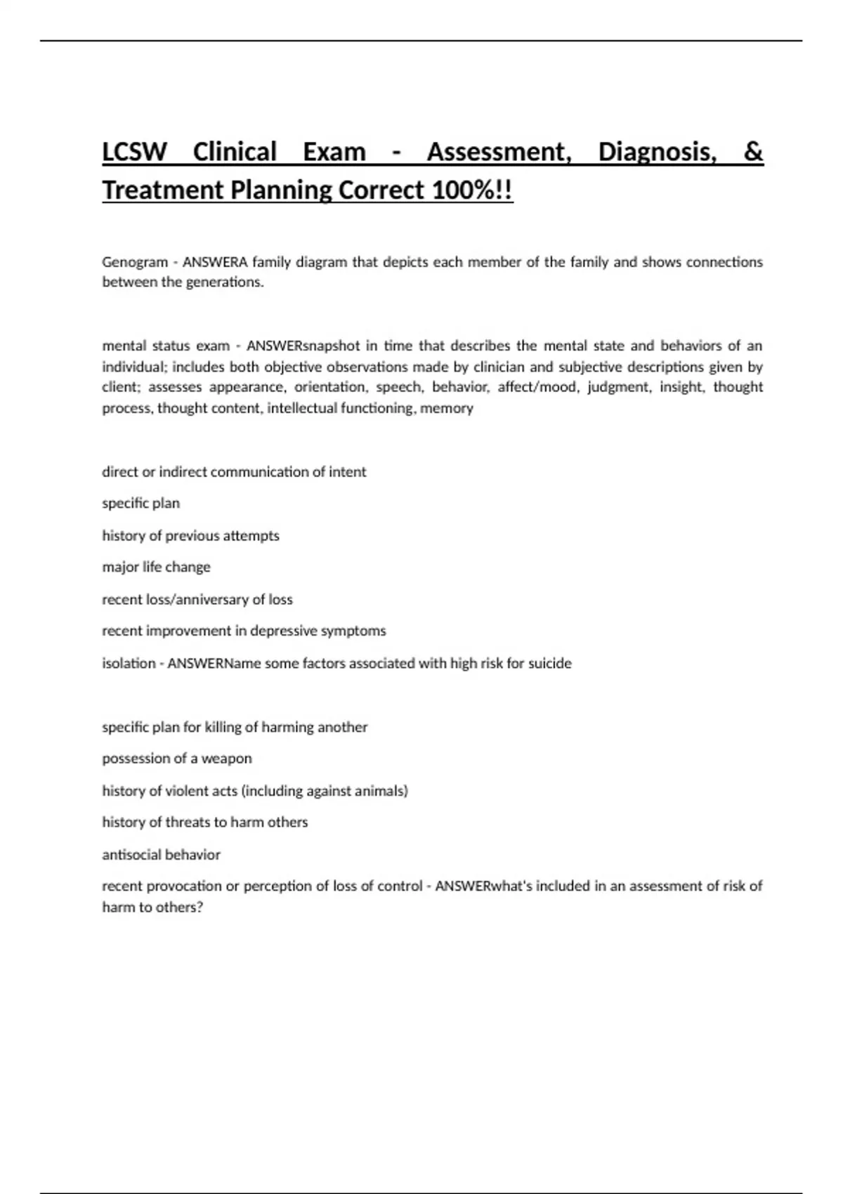 LCSW Clinical Exam - Assessment, Diagnosis, & Treatment Planning ...
