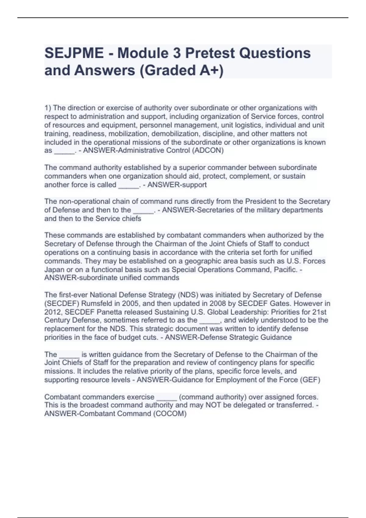 SEJPME - Module 3 Pretest Questions and Answers (Graded A+) - SEJPME ...