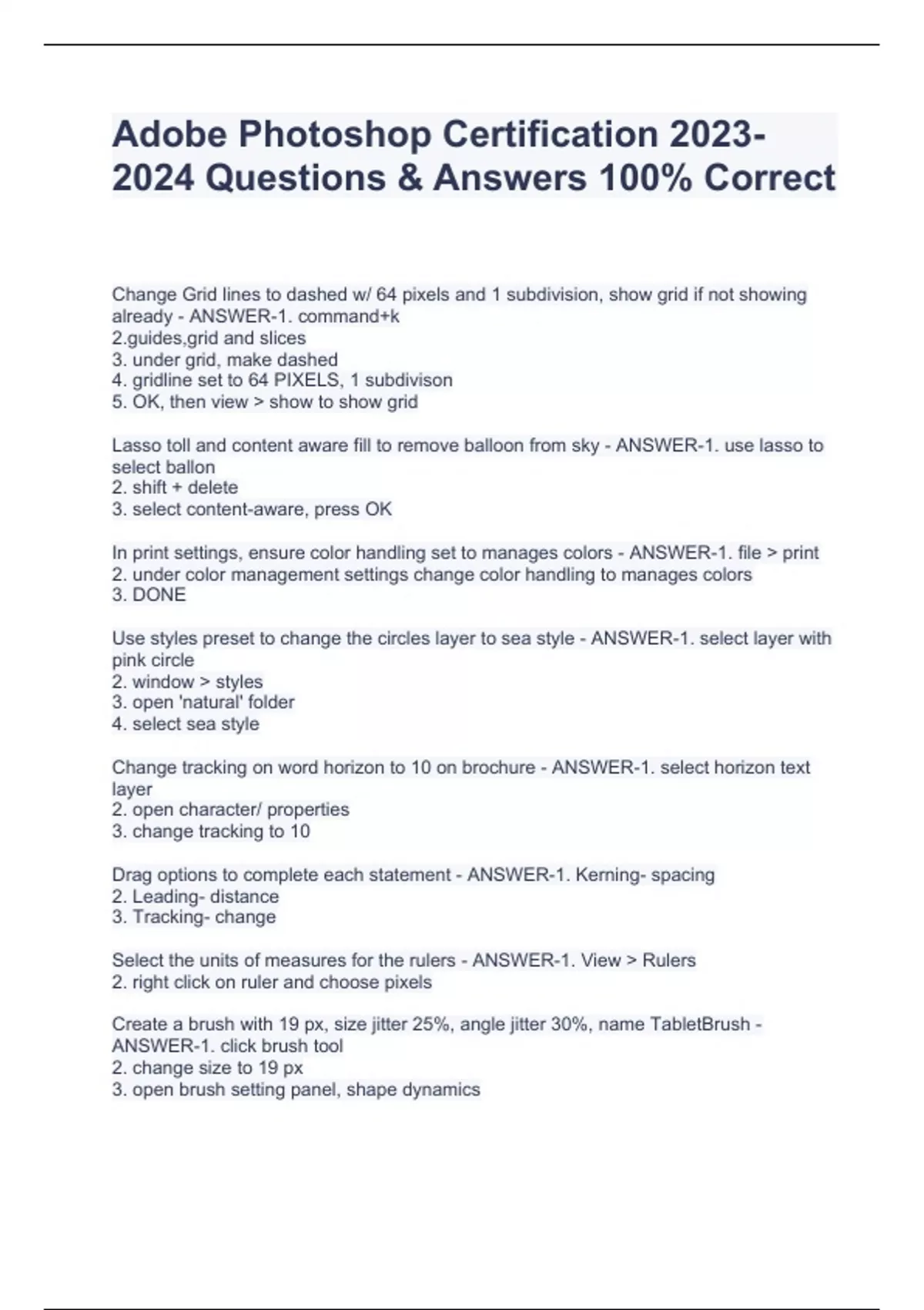 Adobe Photoshop Certification Questions & Answers 100% Correct - Adobe ...