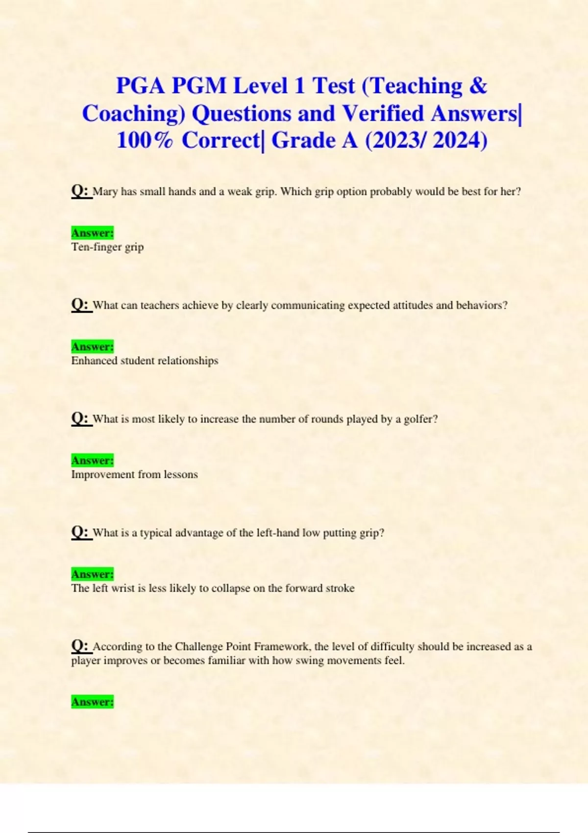 PGA PGM Level 1/ Level 2/ Level 3 Tests (Teaching & Coaching) (ALL ...