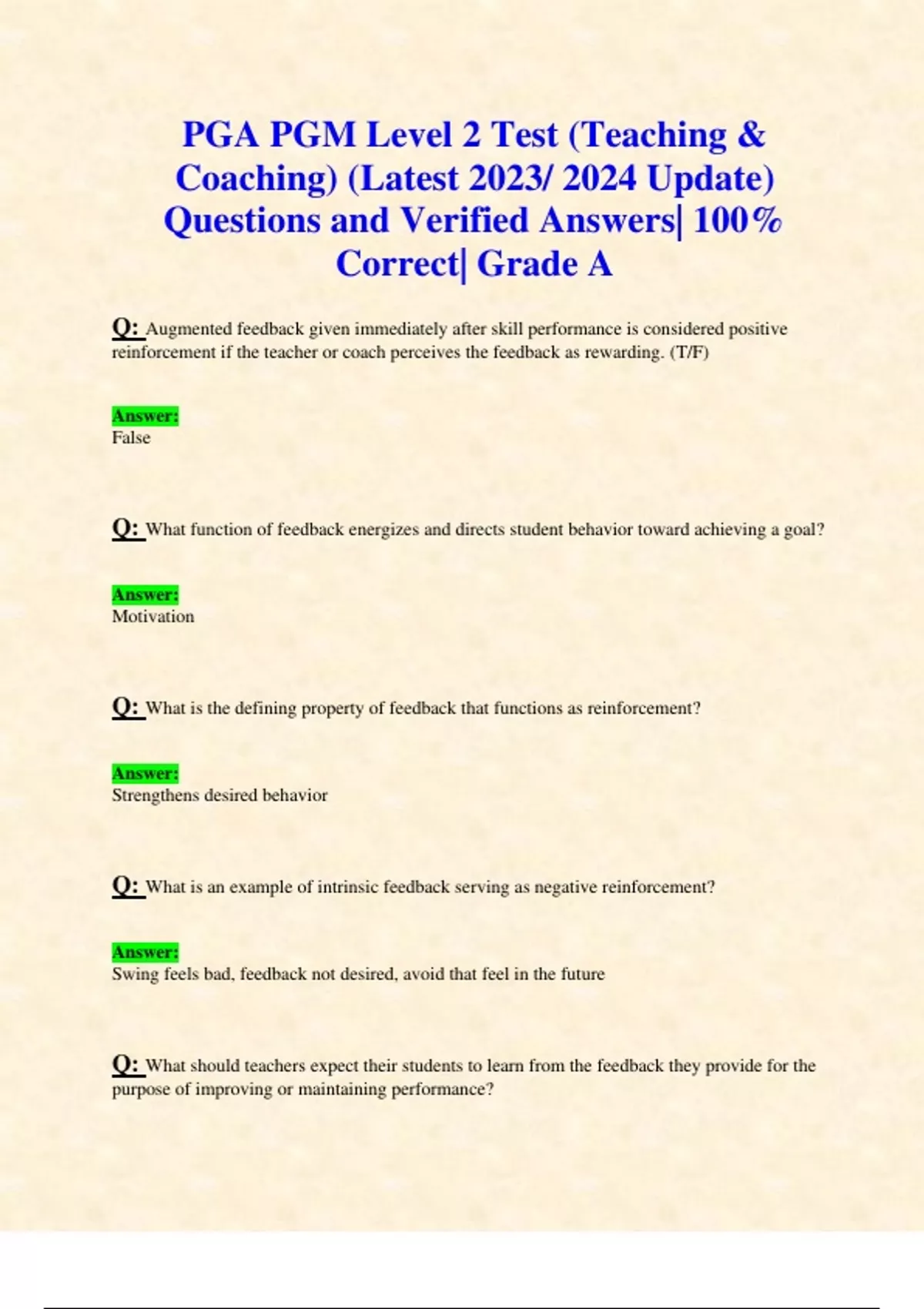 PGA PGM Level 2 Test (Teaching & Coaching) (Latest 2023/ 2024 Update ...