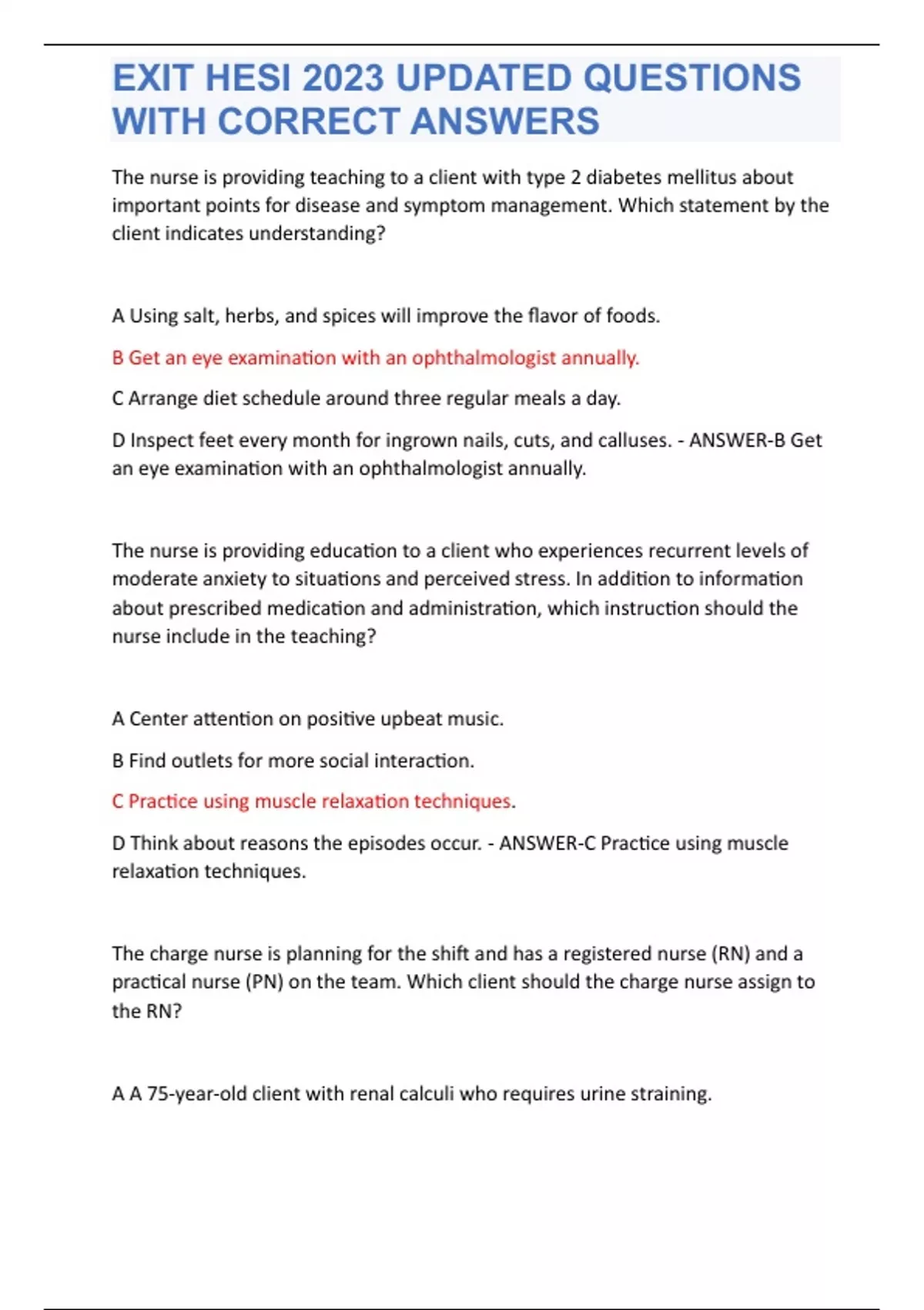 EXIT HESI 2023 UPDATED QUESTIONS WITH CORRECT ANSWERS - EXIT HESI ...