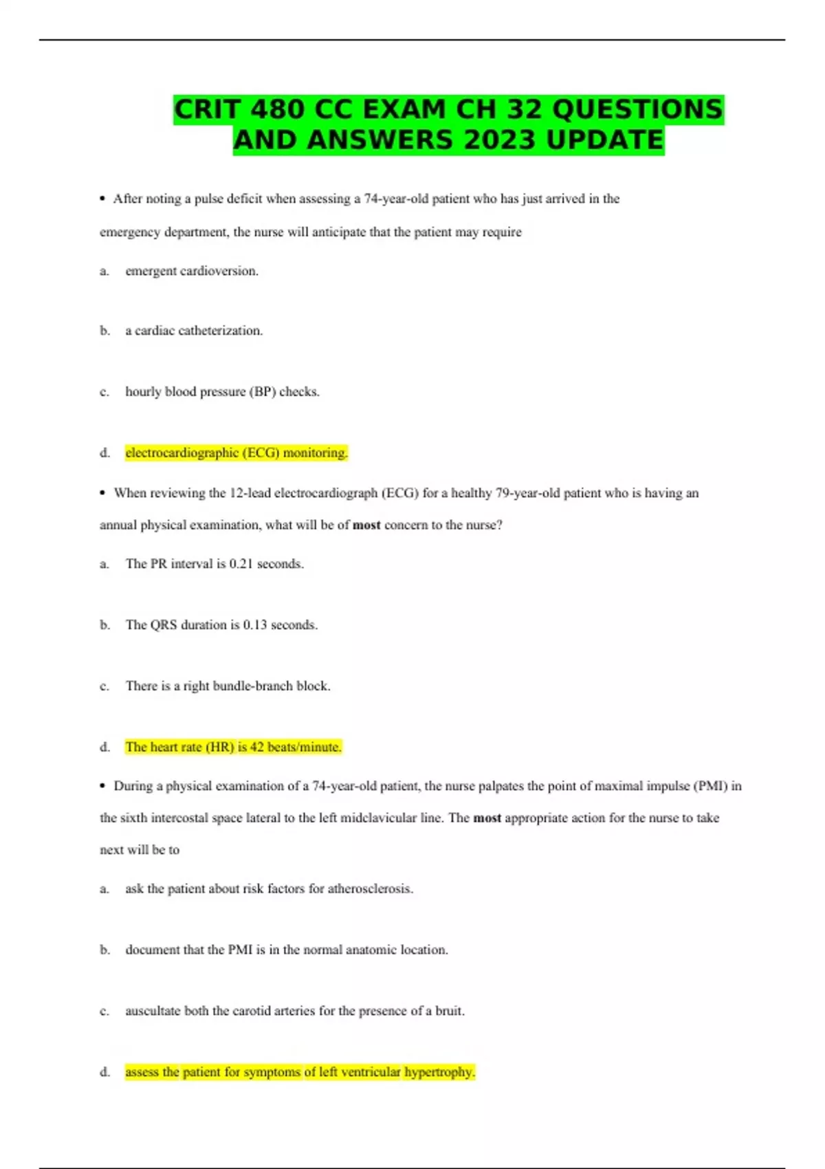 CRIT 480 CC EXAM CH 32 QUESTIONS AND ANSWERS 2023 UPDATE - CRIT 480 CC ...